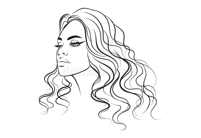 Woman Vector Illustration Beautiful Girl With Long Wavy Curly Hair And