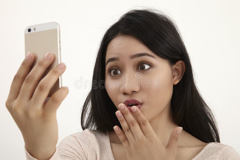 Woman video call stock image. Image of studio, call - 105792977