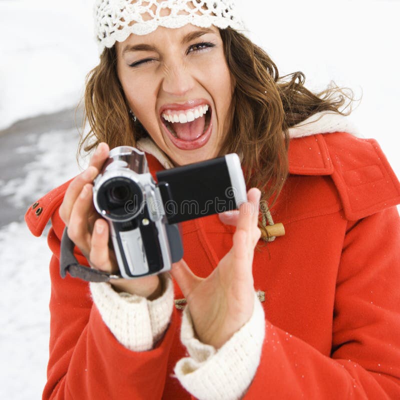 Woman with video camera. stock image. Image of portrait - 2431847