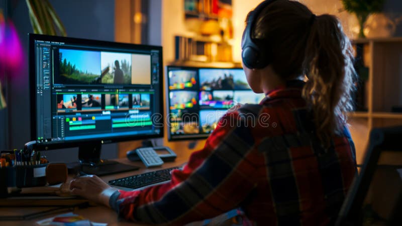 Woman Video Editor at Computer Stock Photo - Image of keyboard ...