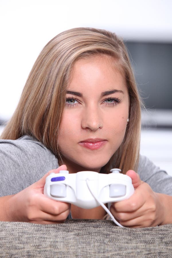 Woman with Video Game Controller Stock Photo - Image of livingroom ...