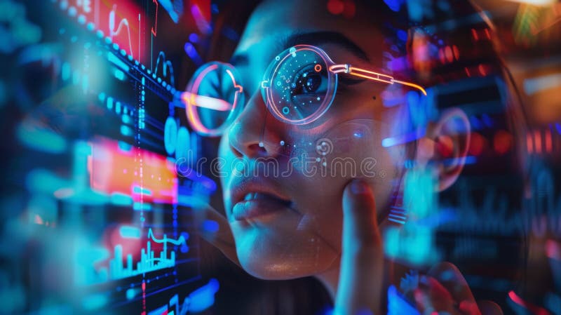 Woman Viewing Data Visualization through Augmented Reality Stock Photo ...