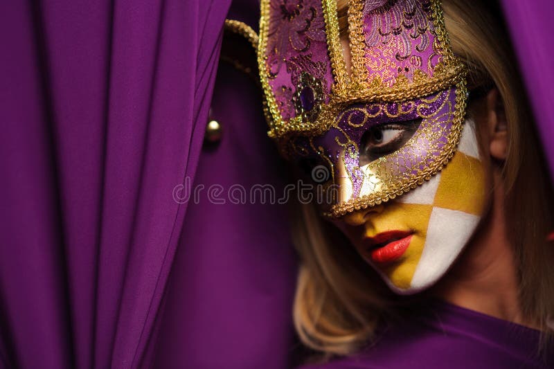 Violet Carnival Mask and Colored Garlands Stock Image - Image of dress ...