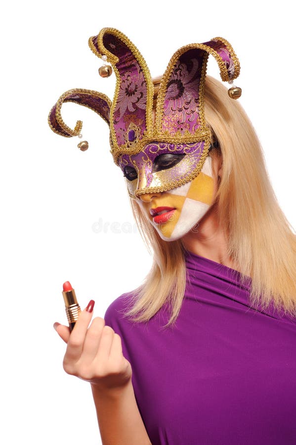 Woman in Violet Carnival Mask Stock Photo - Image of face, enigma: 22910052