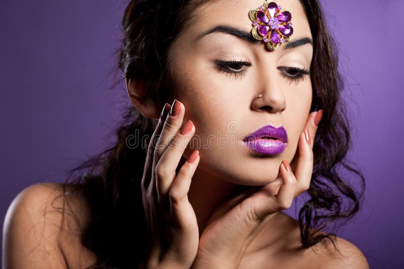 Woman with violet lips stock photo. Image of happy, lovely - 21668040