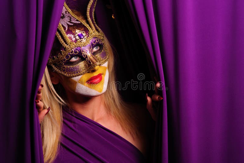 Woman in violet mask stock image. Image of blonde, joker - 17833397