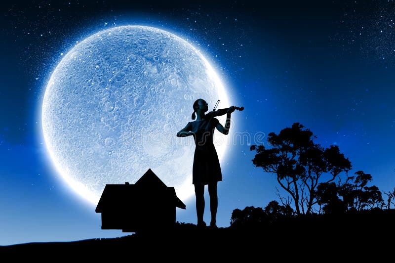 Woman violinist stock image. Image of moon, concert, fiddle - 45707053