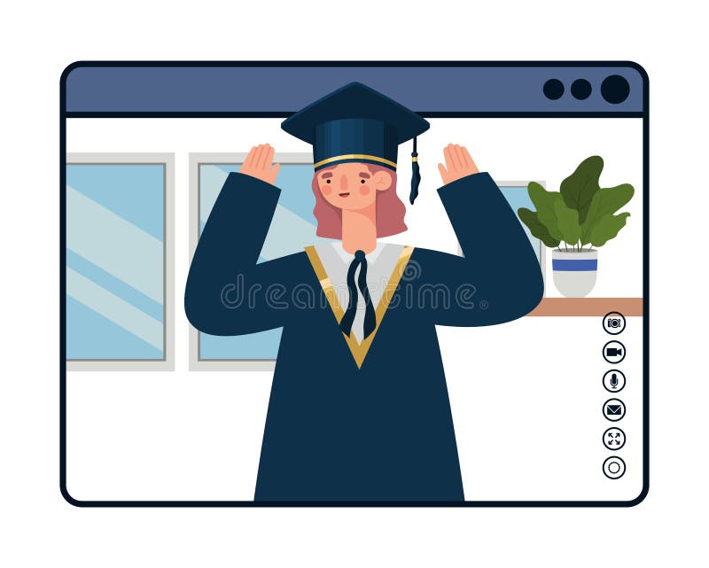 Woman in Virtual Graduation Stock Vector - Illustration of graduated ...