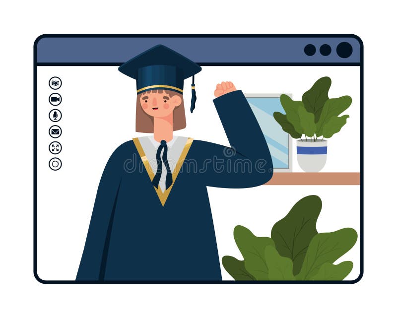 Woman on Virtual Graduation Stock Vector - Illustration of college ...