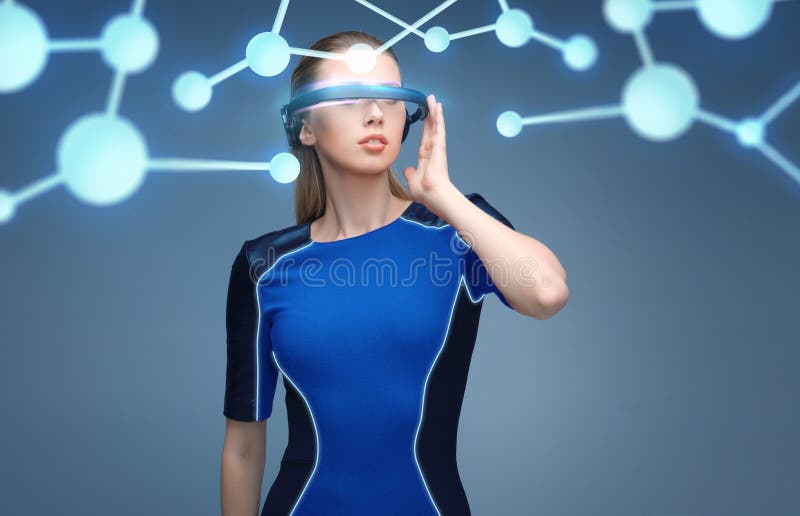 Woman in Virtual Reality 3d Glasses with Molecules Stock Photo - Image ...