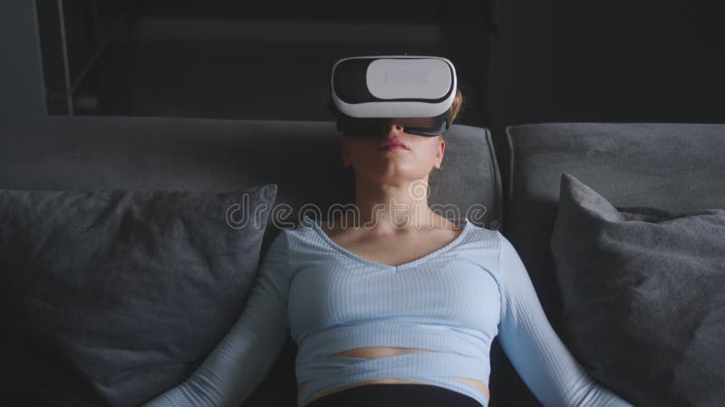 Woman in Virtual Reality Goggles Enters Metaverse Immersive Experience ...