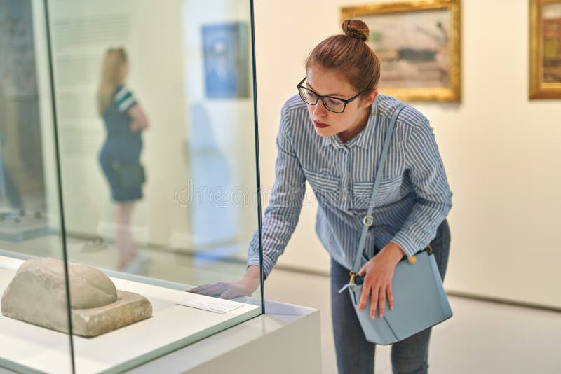 Woman Visitor Historical Museum Looking at Art Object Editorial Stock ...