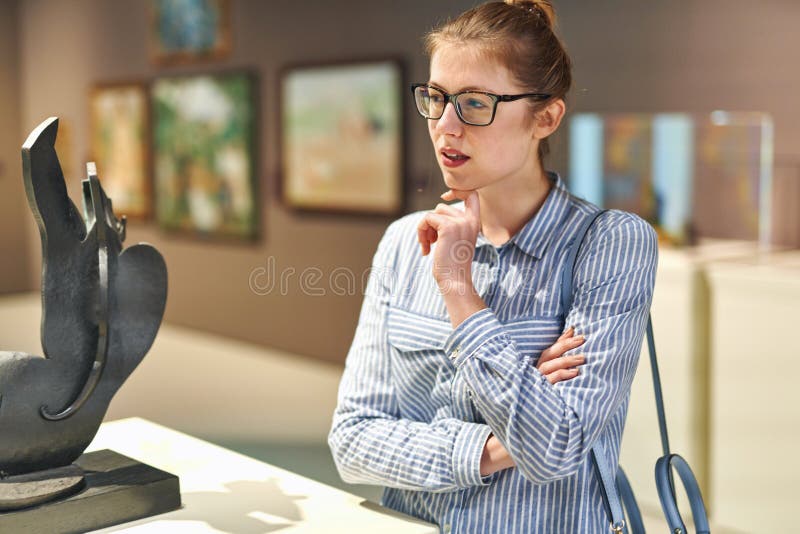 Woman Visitor Historical Museum Looking at Art Object Editorial Stock ...