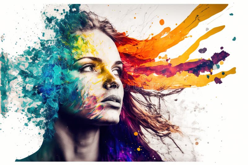 Woman with Vivid Powder Explosion Abstract Digital Art Stock ...