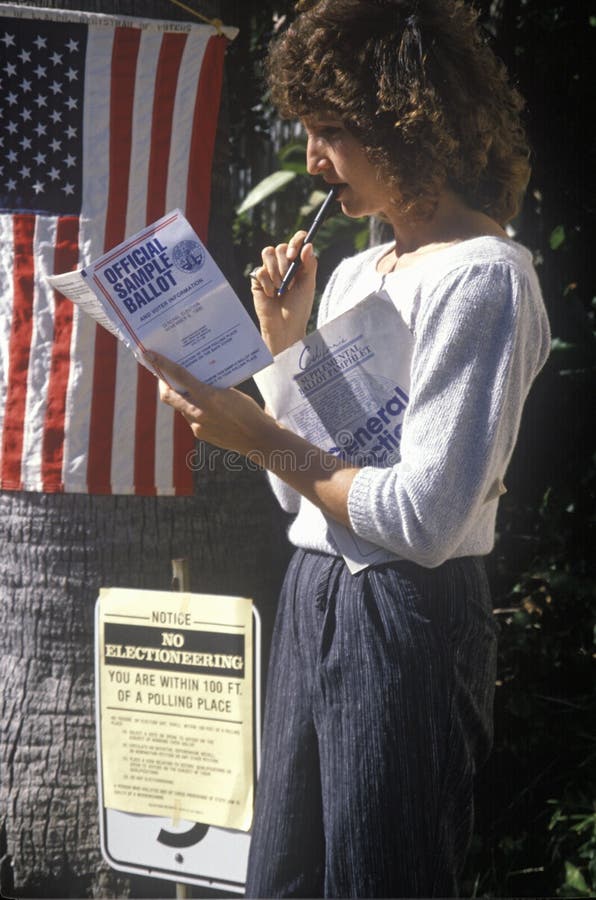 Woman Voter Reading Election Editorial Stock Image - Image of read ...