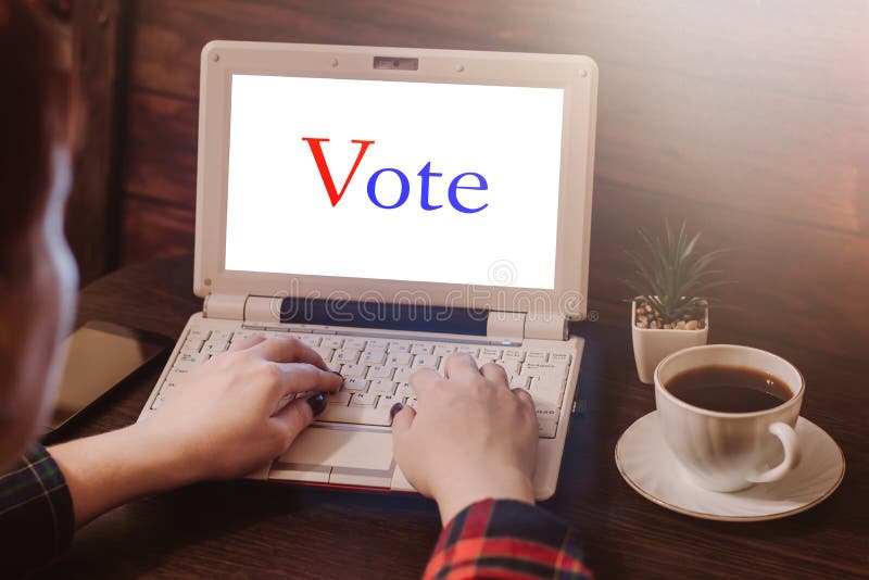 Woman Votes Online Using Laptop, Voting and Elections Concept. Work ...