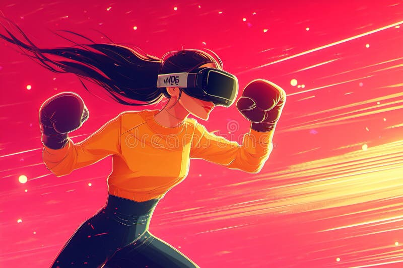 Woman VR Boxing, Speed Motion Blur, Future Tech Stock Illustration ...