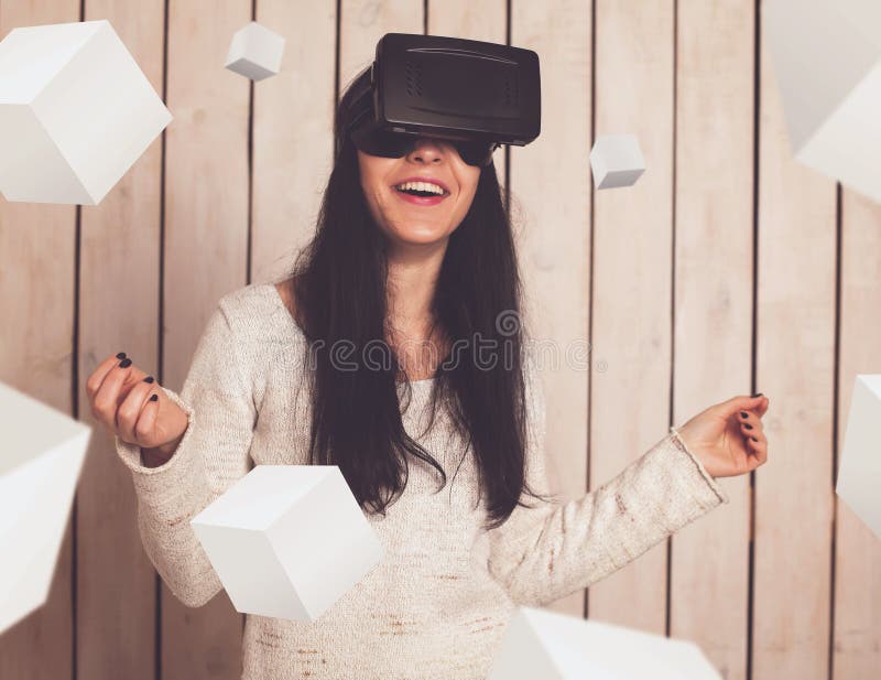 Woman in VR glasses stock photo. Image of innovation - 66490070