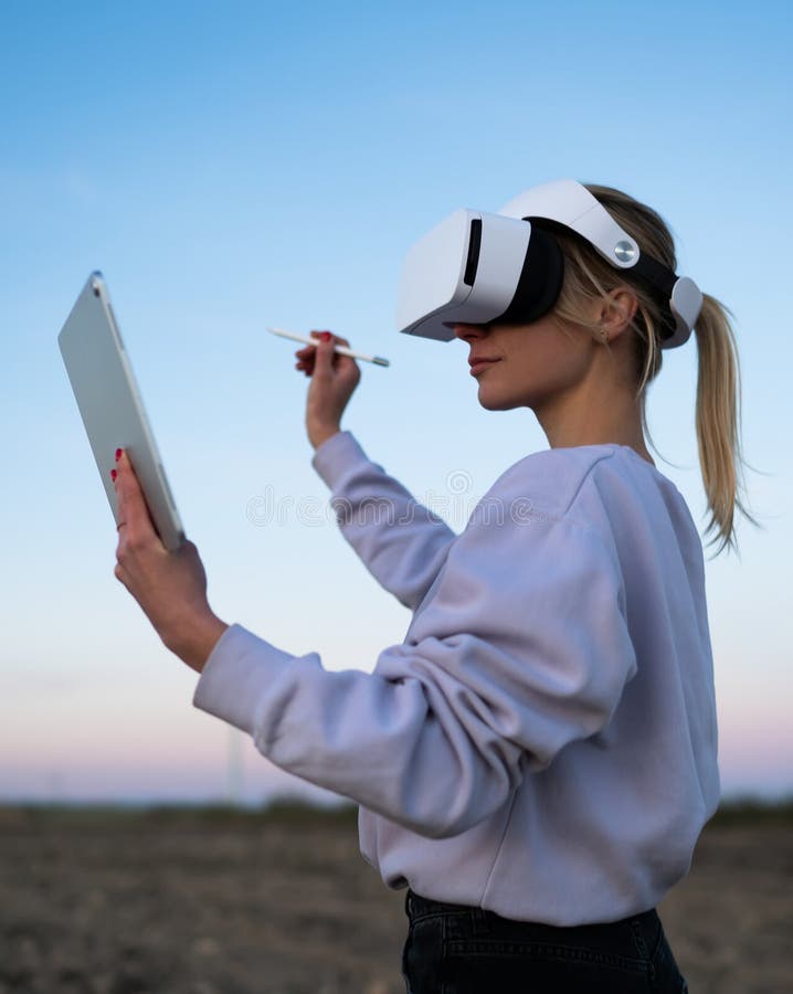 Woman in VR Goggles Playing in Virtual Reality Stock Photo - Image of ...