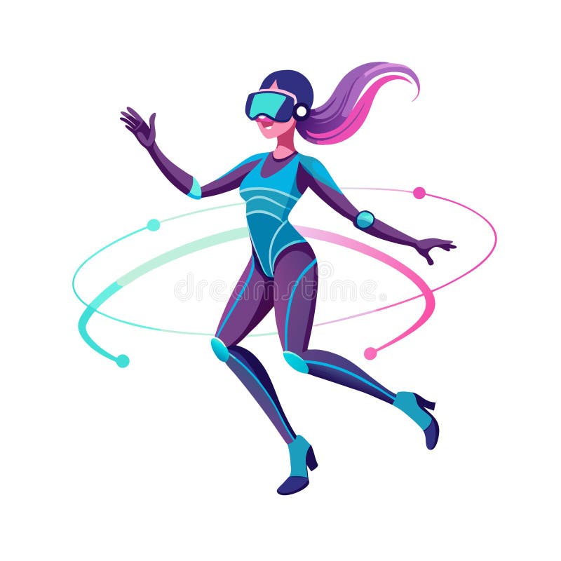 Woman in VR Headset Exploring Virtual Reality with Stylized Futuristic ...