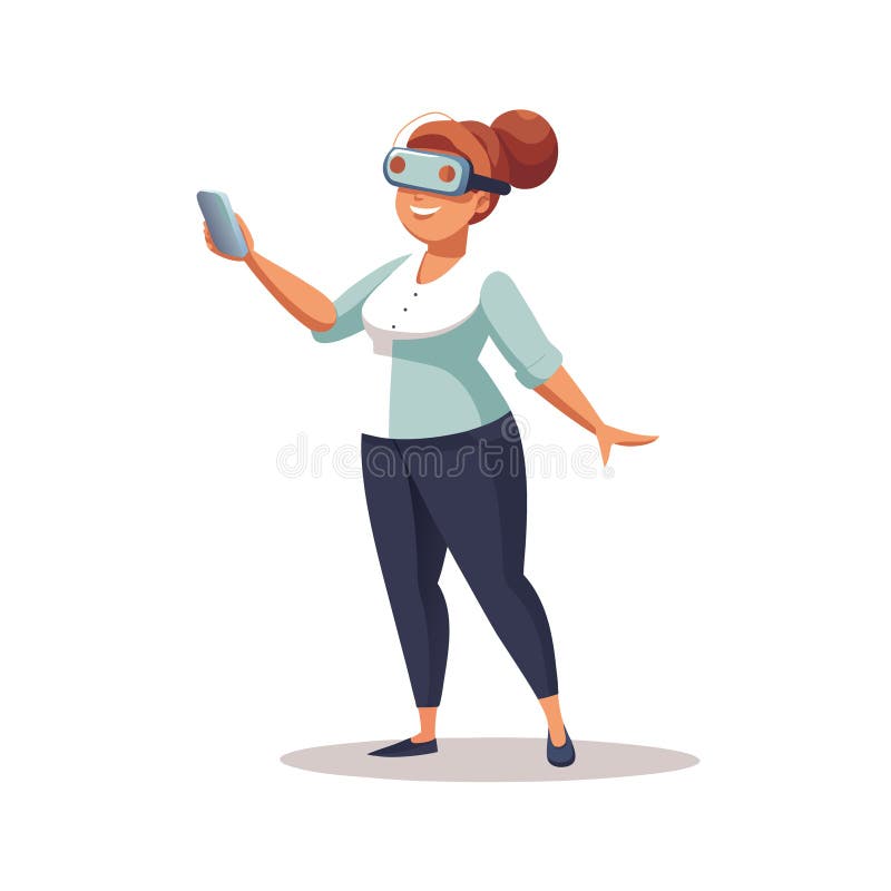 Woman with VR Headset and Smartphone Experiencing Virtual Reality ...