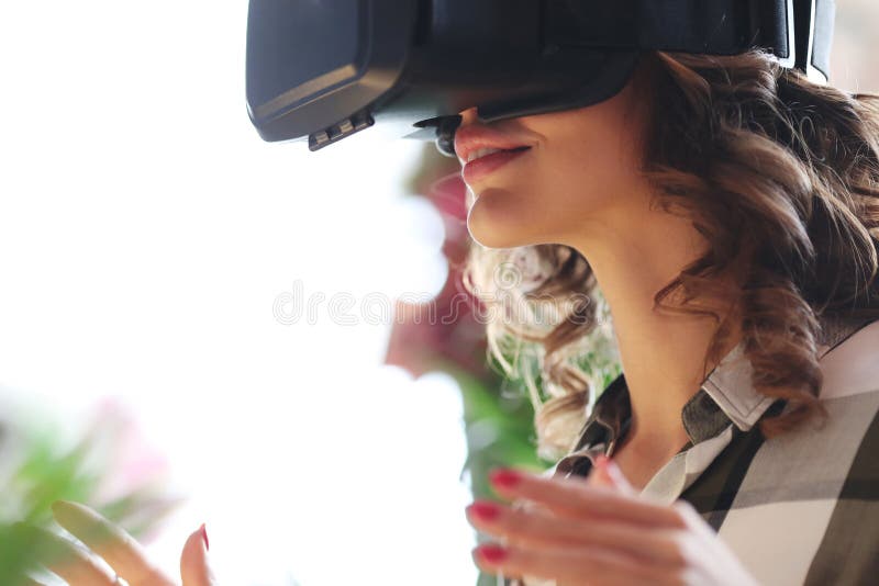 Woman with VR headset stock image. Image of modern, face - 79003569