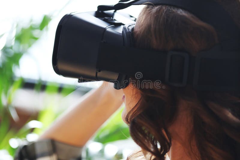Woman with VR headset stock image. Image of attractive - 79327559