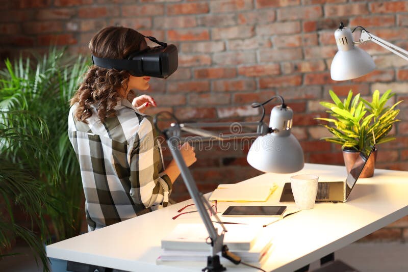 Woman with VR headset stock photo. Image of attractive - 79392466