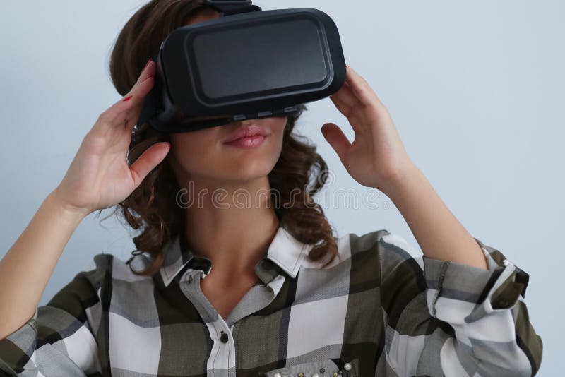 Woman with VR headset stock image. Image of glasses, girl - 79559173