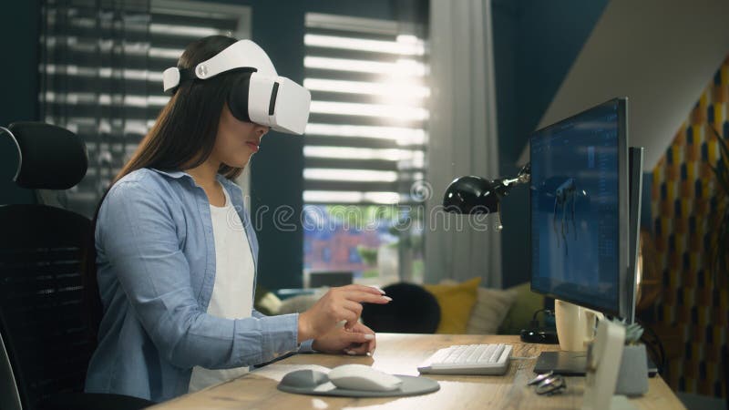 Woman in VR Headset Working on 3D Project Stock Photo - Image of female ...