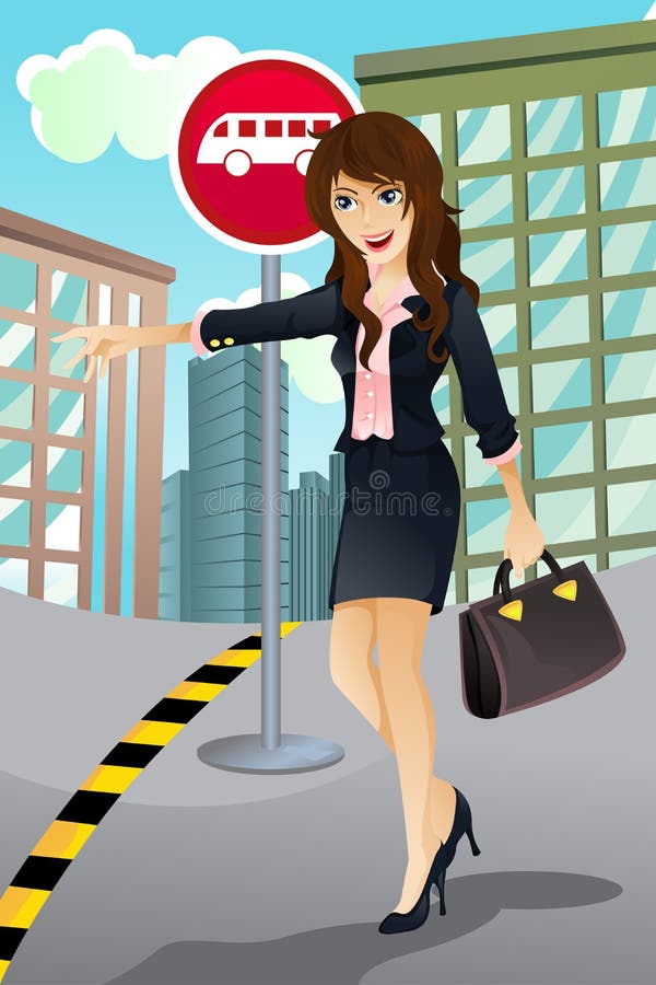 Woman waiting for a bus stock vector. Illustration of flagging - 19739601