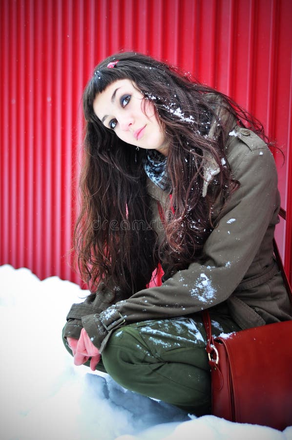 Woman Waiting Outside in Winter Time Stock Photo - Image of dreaming ...