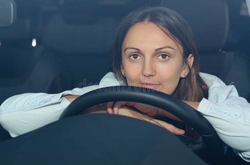 Woman Waiting Patiently in Her Car Stock Image - Image of driver, glass ...