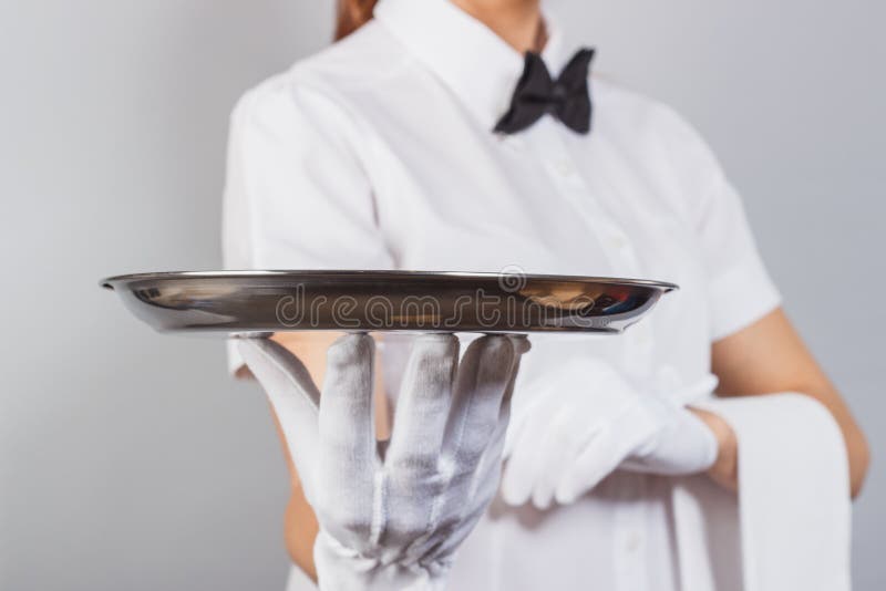 Woman Waitress with a Tray in the Hand Stock Photo - Image of cafe ...