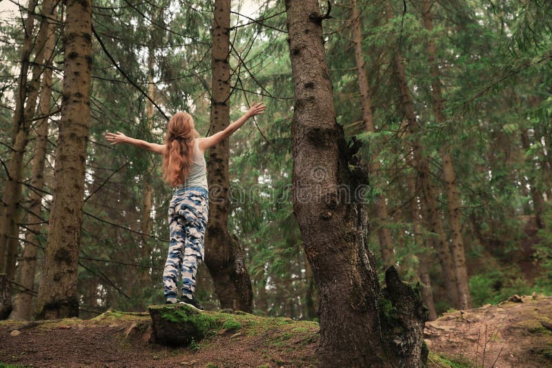 Woman on Walk in Beautiful Forest Stock Image - Image of female ...