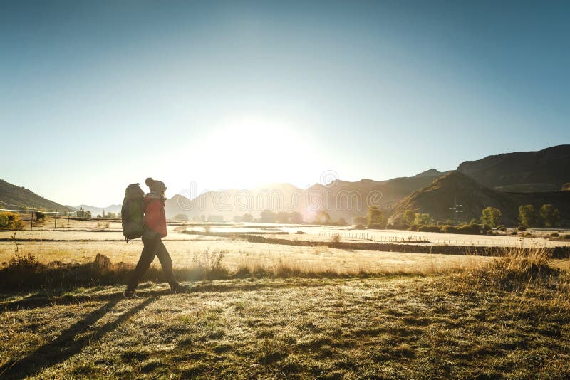 Woman Walking with a Backpack Stock Image - Image of outdoor, lifestyle ...