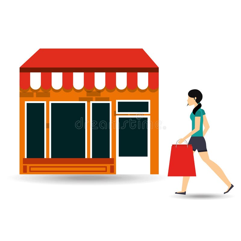Woman Walking Bag Shopping Store Stock Vector - Illustration of ...