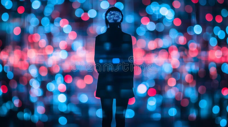 Woman Walking through City Using Brain Computer Interface Stock ...