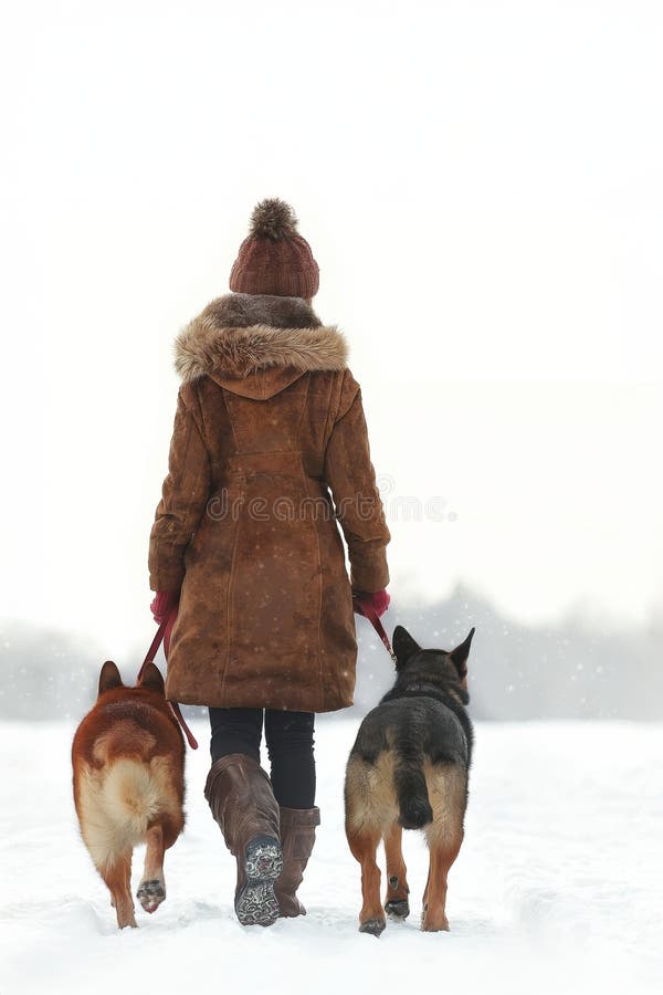 Woman Walking Dog, Back View, on White Background Stock Illustration ...