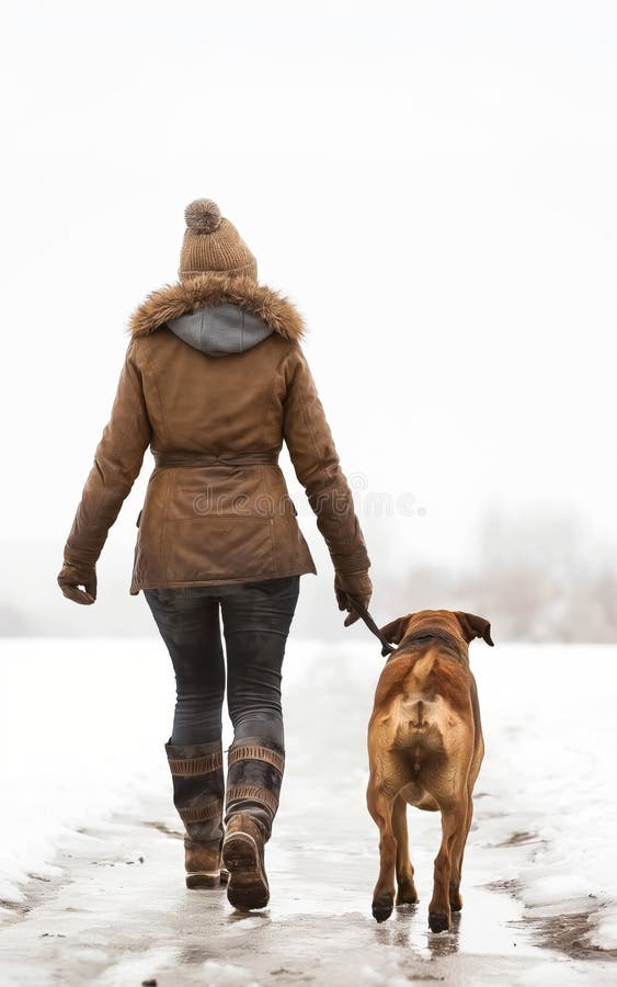 Woman Walking Dog, Back View, on White Background Stock Illustration ...