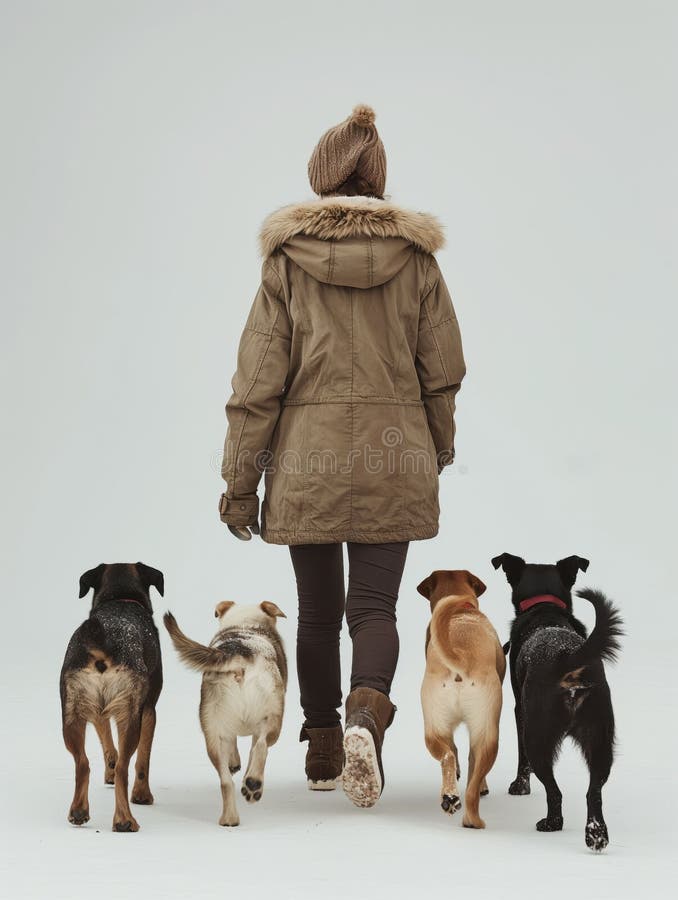 Woman Walking Dog, Back View, on White Background Stock Illustration ...