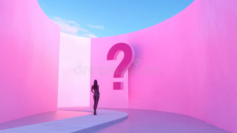 A Woman Walking Down a Path with Question Mark in the Middle, AI Stock ...