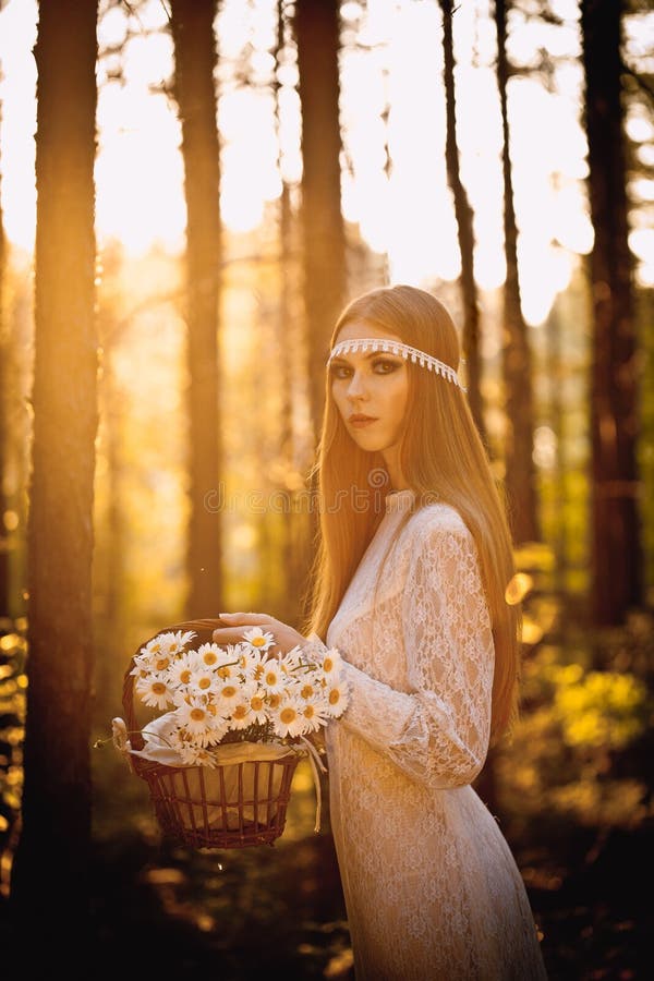 Woman Sitting on Ground in the Forest Stock Image - Image of fall ...