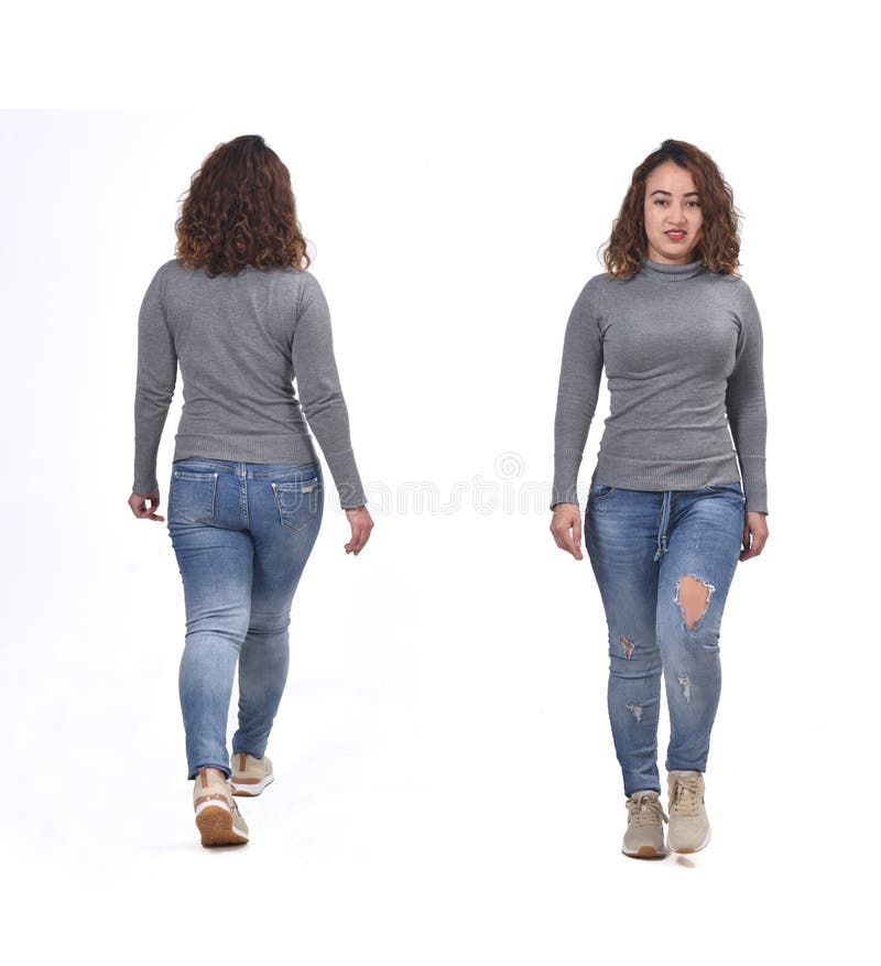 Woman Walking Front an Back on White Stock Photo - Image of hispanic ...