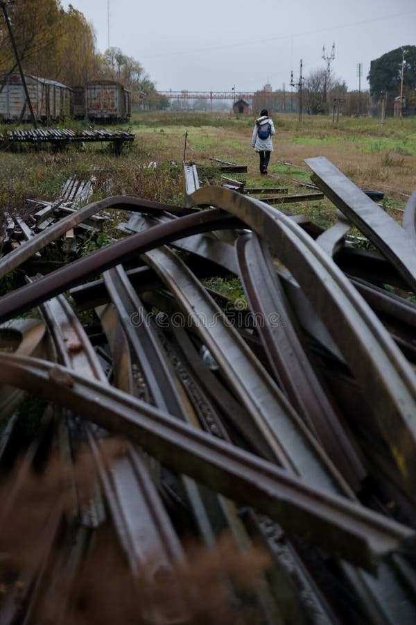 Woman Walking on the Over the Rails Editorial Stock Photo - Image of ...