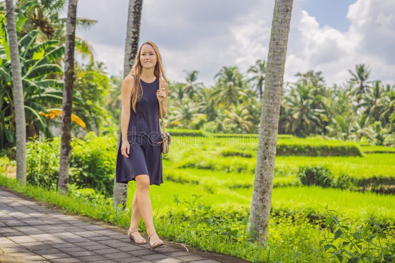 Woman Walking in the Rice Field Bali Stock Photo - Image of asia ...