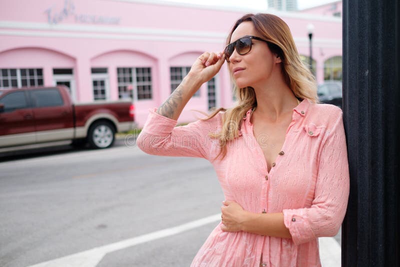 Woman Walking through Streets of Miami, USA Stock Image - Image of ...
