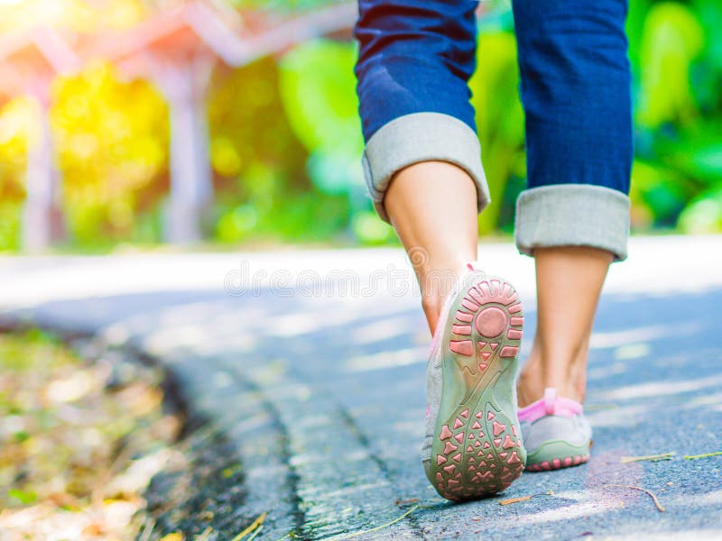 Woman Walking Towards on the Road Side. Step Concept. Stock Photo ...