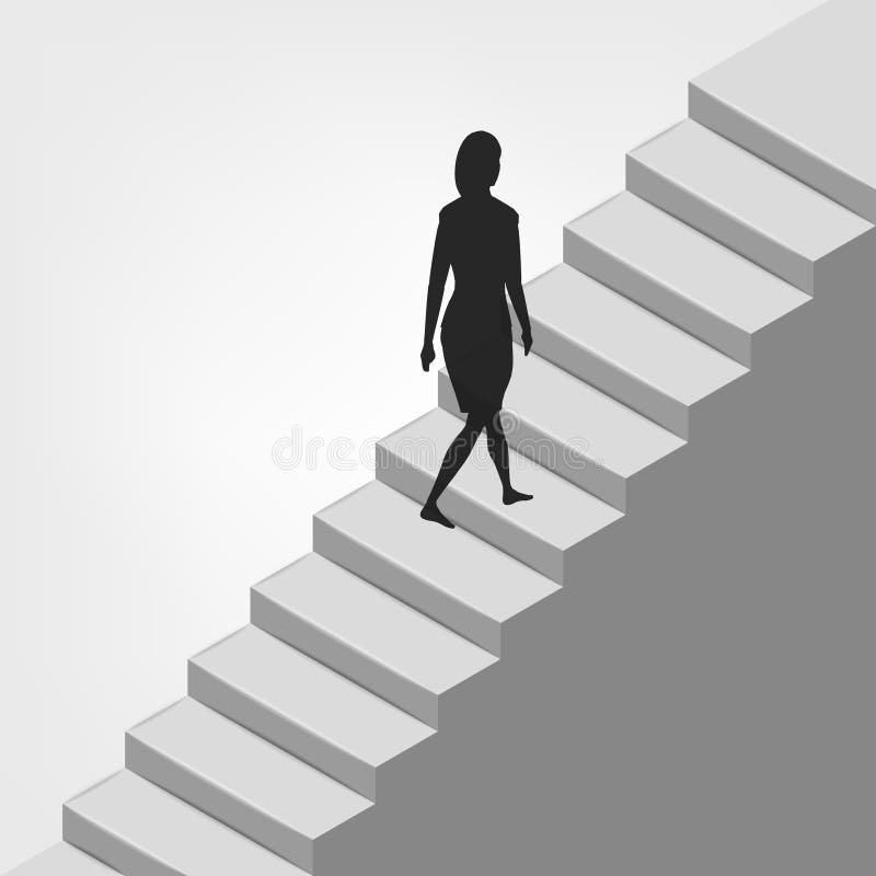 Woman Walking Up on Diagonal Staircase Stock Vector - Illustration of ...
