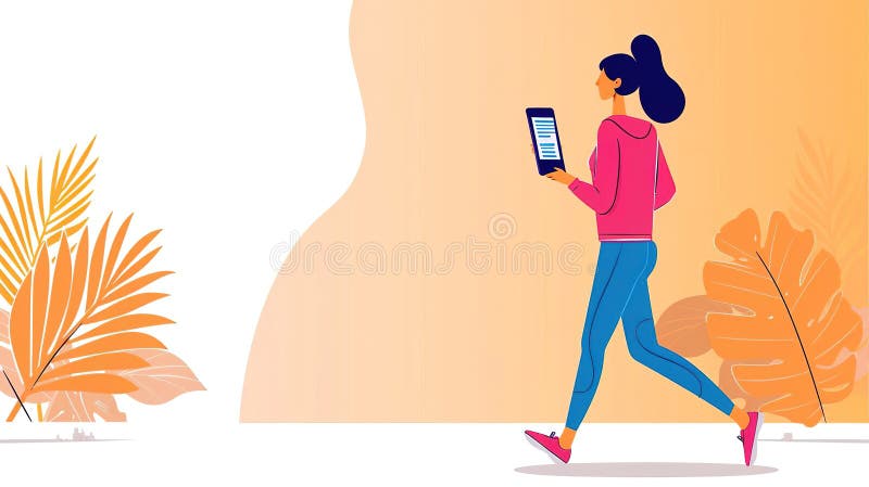 Woman Walking and Using Tablet, Flat Illustration Stock Illustration ...